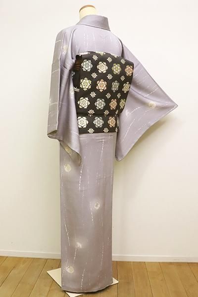 D-2369】小紋 暁鼠色 流線に銀杏葉の図(青山ゑり華扱い D-2369】小紋 暁鼠色 流線に銀杏葉の図(青山ゑり華扱い
