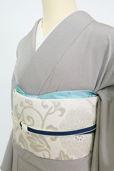 銀座【K-7969】西陣 織楽浅野製 織名古屋帯 灰白色 牡丹唐草文 銀座【K-7969】西陣 織楽浅野製 織名古屋帯 灰白色 牡丹唐草文