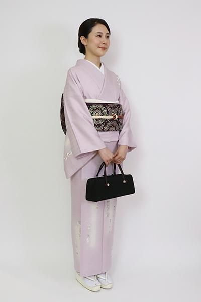 銀座【B-3221】(S・細め)刺繍 付下げ 淡い紅藤色 装飾花文 銀座【B-3221】(S・細め)刺繍 付下げ 淡い紅藤色 装飾花文