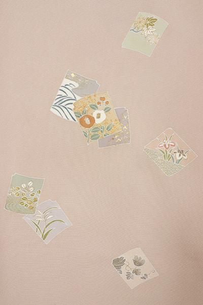 銀座【B-3367】単衣 染一ッ紋 付下げ 灰桜色 破れ色紙に四季花の 銀座【B-3367】単衣 染一ッ紋 付下げ 灰桜色 破れ色紙に四季花の