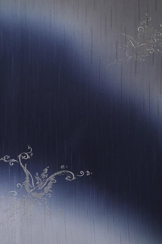 銀座【D-3243】和田光正作 単衣 小紋 青褐色 手綱暈かしに鳳凰文 銀座【D-3243】和田光正作 単衣 小紋 青褐色 手綱暈かしに鳳凰文