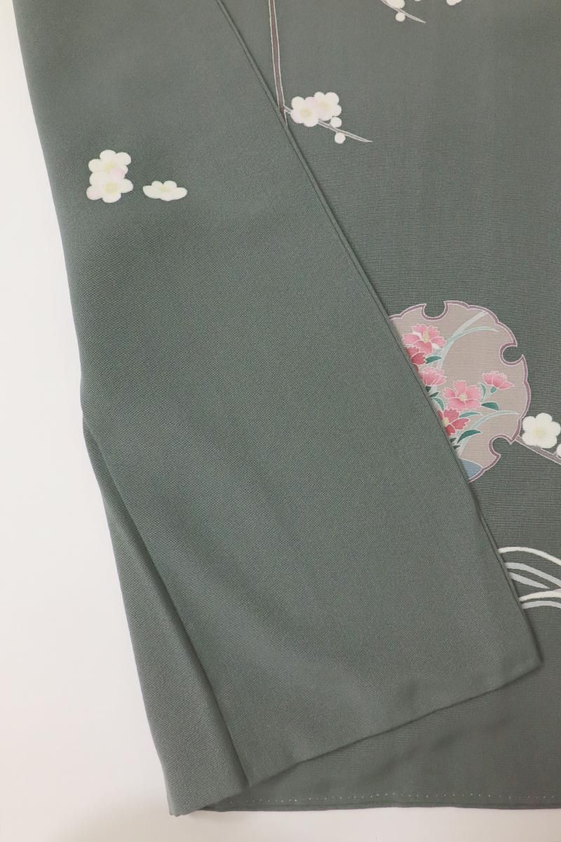 銀座【B-3643】訪問着 藍媚茶色 雪輪や扇面に四季花(落款入 銀座【B-3643】訪問着 藍媚茶色 雪輪や扇面に四季花(落款入