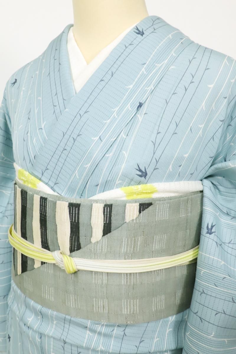 銀座【D-3525】変わり絽 小紋 淡い藍鼠色 柳に燕の図 :身丈154.5 銀座【D-3525】変わり絽 小紋 淡い藍鼠色 柳に燕の図 :身丈154.5