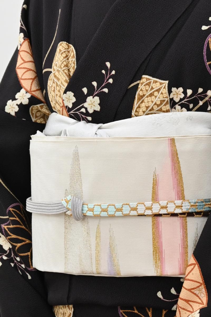 銀座【H-0919】西陣 小川英製 爪掻き本綴れ織 名古屋帯 生成色 霞文