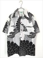 古着 70s Waikiki-Wear モノクロ フラワー アート 総柄 開襟 古着 70s Waikiki-Wear モノクロ フラワー アート 総柄 開襟